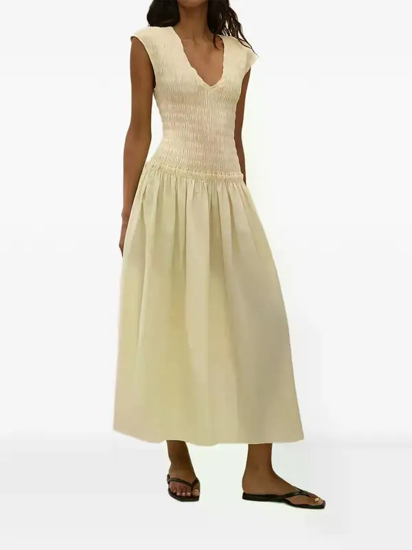 Faithfull The Brand Carmen Shirred V-neck Dress
