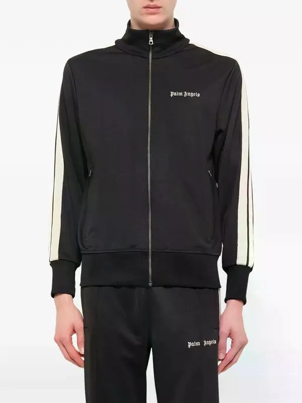Palm Angels Logo-embroidered Striped-sleeve Sweatshirt
