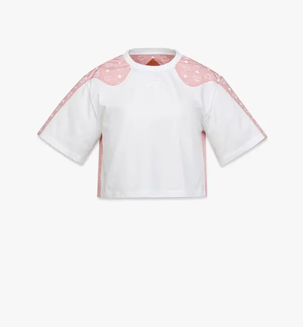 Mcm Laurel Cropped T-shirt In Cotton With Monogram Trim
