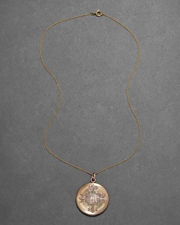 Alexis Bittar Antique Victorian Late 1800s 14k Fill Ornate Hand Etched "m" Initial Locket Pendant Necklace - Gold
