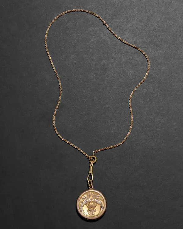 Alexis Bittar Antique Victorian Late 1800s 14k Fill & Paste Crystal Bouquet Locket Pendant Necklace - Gold