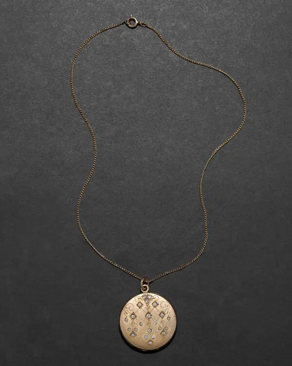 Alexis Bittar Antique Victorian Late 1800s 14k & Paste Crystal Hand Etched Locket Pendant Necklace - Gold