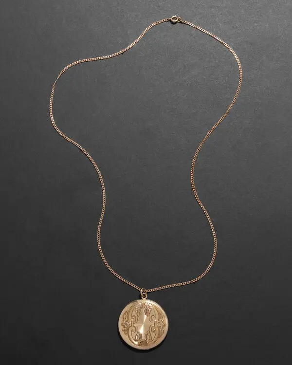 Alexis Bittar Antique Late 1800s 14k Fill Hand Etched Locket Pendant Necklace - Gold
