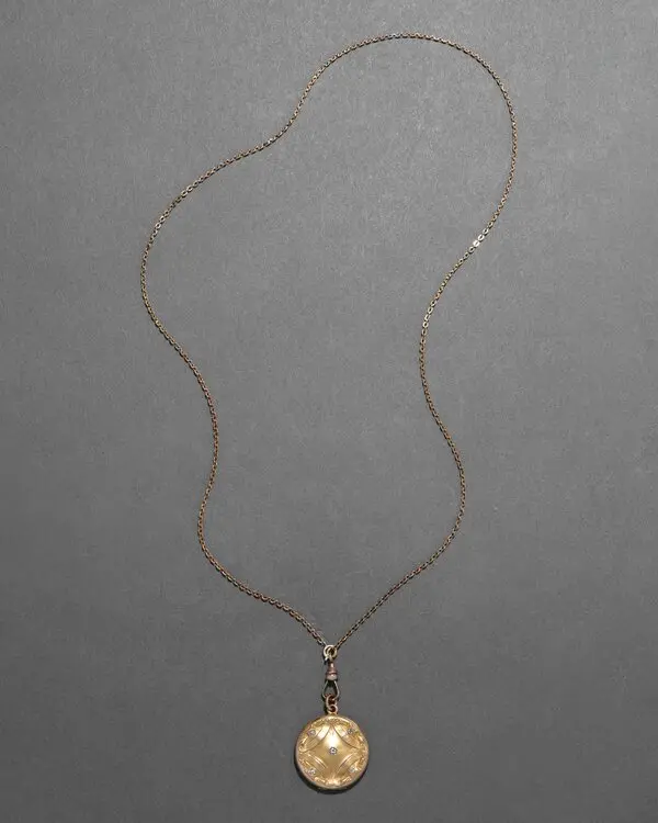 Alexis Bittar Antique Victorian Late 1800s 14k Fill & Paste Crystal Ribbon Locket Pendant Necklace - Gold