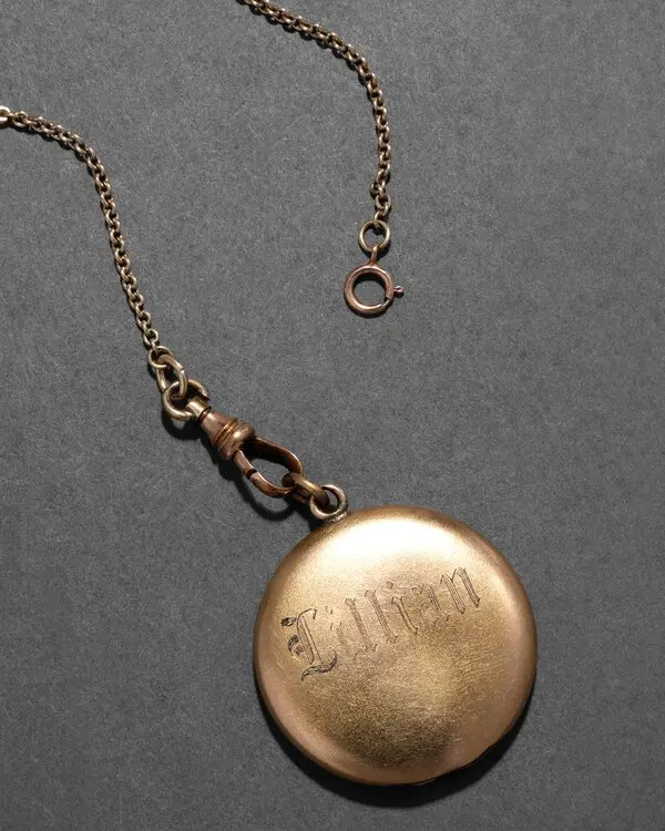 Alexis Bittar Antique Victorian Late 1800s 14k Fill & Paste Crystal Shell Motif Locket Pendant Necklace - Gold