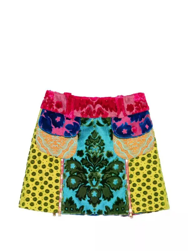 Moschino 2020 Patchwork Damask-print Mini Skirt - Yellow