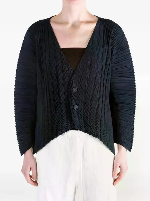 Issey Miyake Pleated Asymmetric Cardigan - Blue