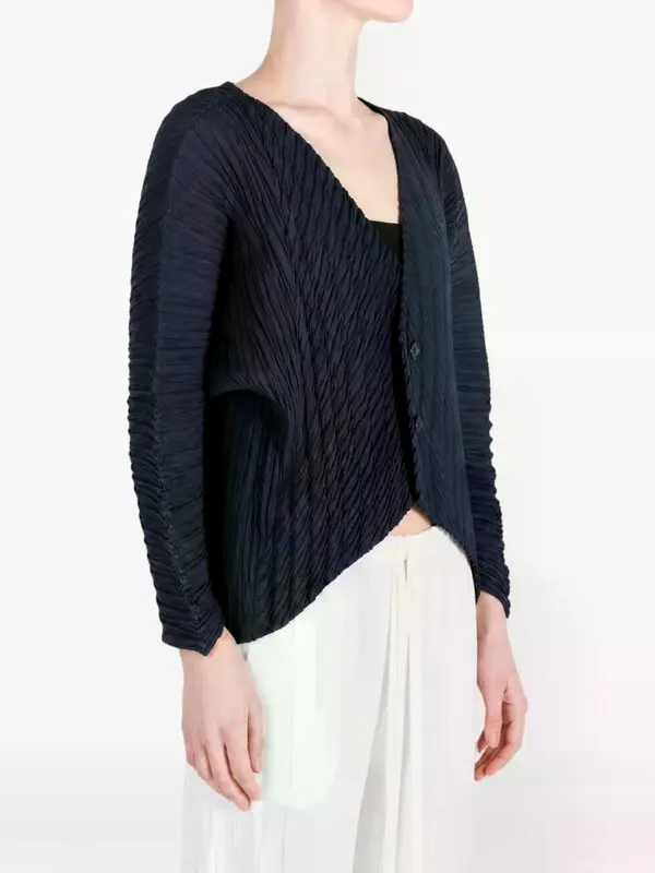 Issey Miyake Pleated Asymmetric Cardigan - Blue
