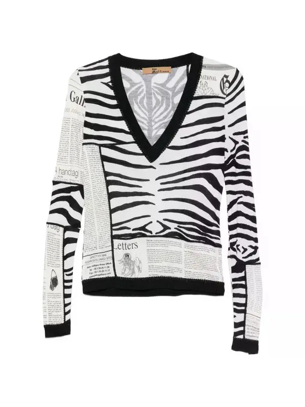 John Galliano 2000s Tiger-print Newspaper-print Sweater