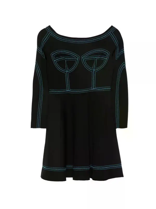 Jeremy Scott Contrast-stitch Long-sleeve A-line Dress