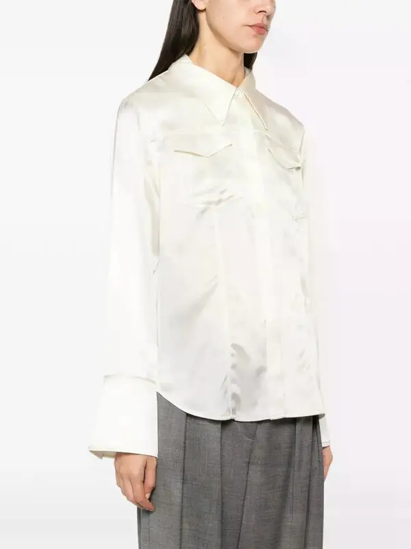 GANNI Satin Finish Button-up Shirt With Flap Pockets