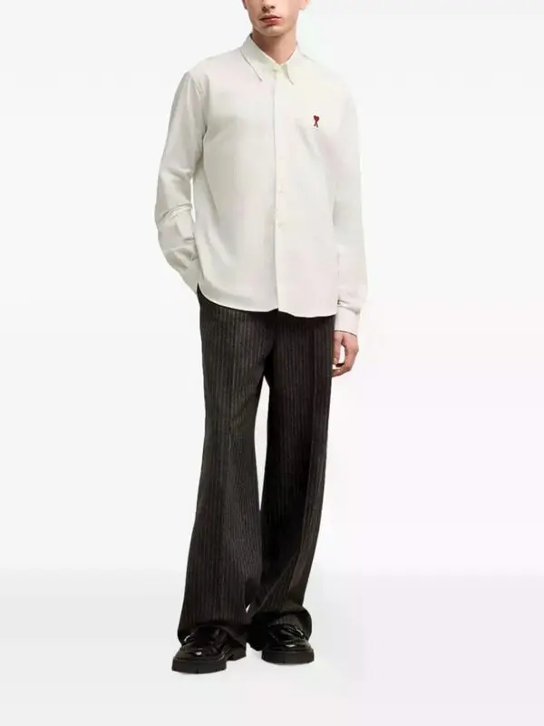 AMI Paris Cotton Shirt With De Coeur Embroidery