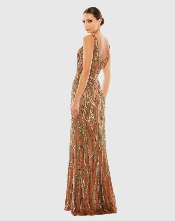Mac Duggal Embellished Sleeveless V-neck Gown With Thigh-high Slit