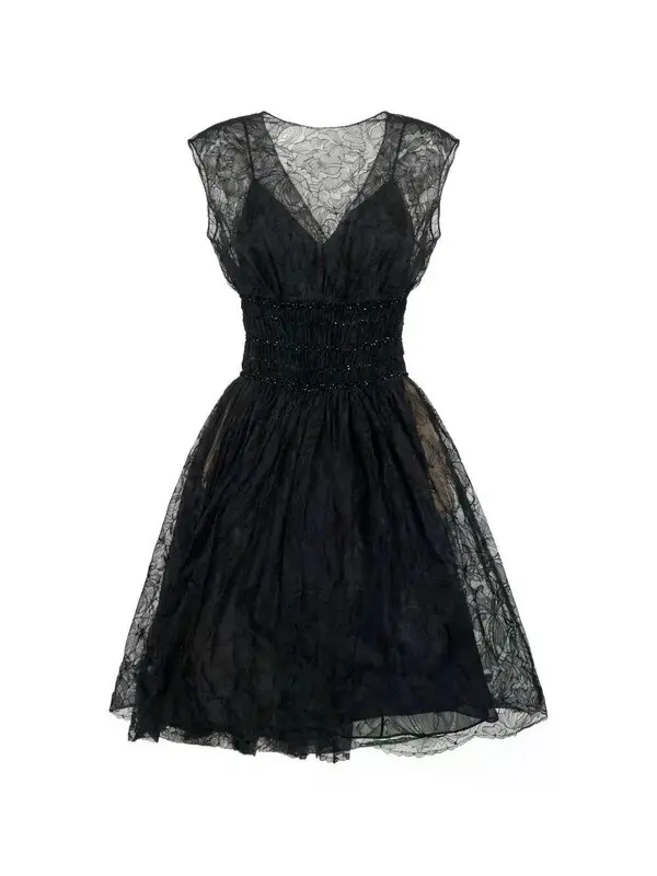 Valentino Garavani Lace-overlay Sequin-embellished Mini Dress - Black
