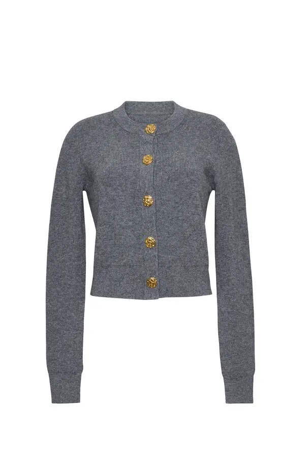 Cara Cara Ellery Cardigan With Gold Floral Buttons - Grey Heather