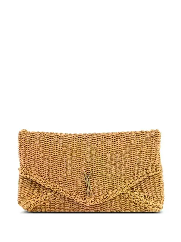 Saint Laurent Cassandre Envelope Raffia Clutch Bag - Brown