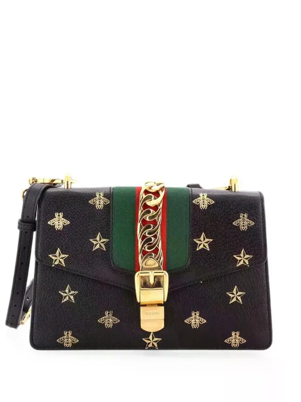Gucci Sylvie Printed Leather Small Shoulder Bag - Black