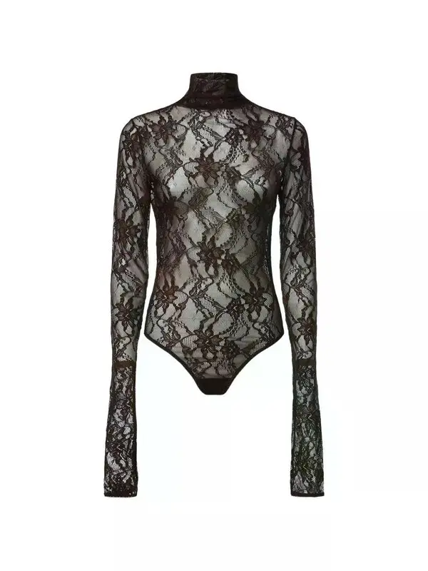 Andamane The Attico Lace High Neck Long Sleeve Bodysuit - Brown