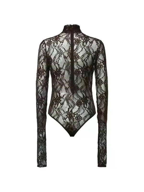 Andamane The Attico Lace High Neck Long Sleeve Bodysuit - Brown