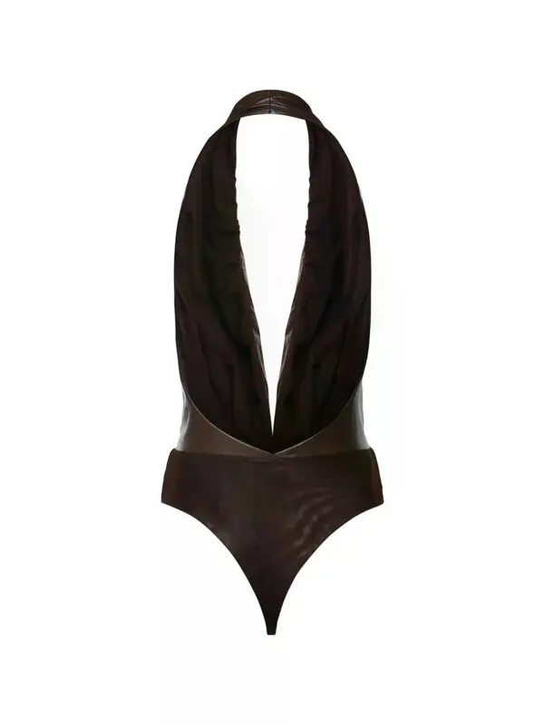 Andamane The Attico Lace High Neck Long Sleeve Bodysuit - Brown