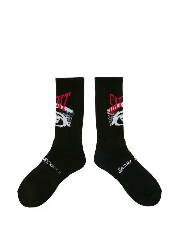 SAINT MXXXXXX Eye-motif Ribbed Socks - Black