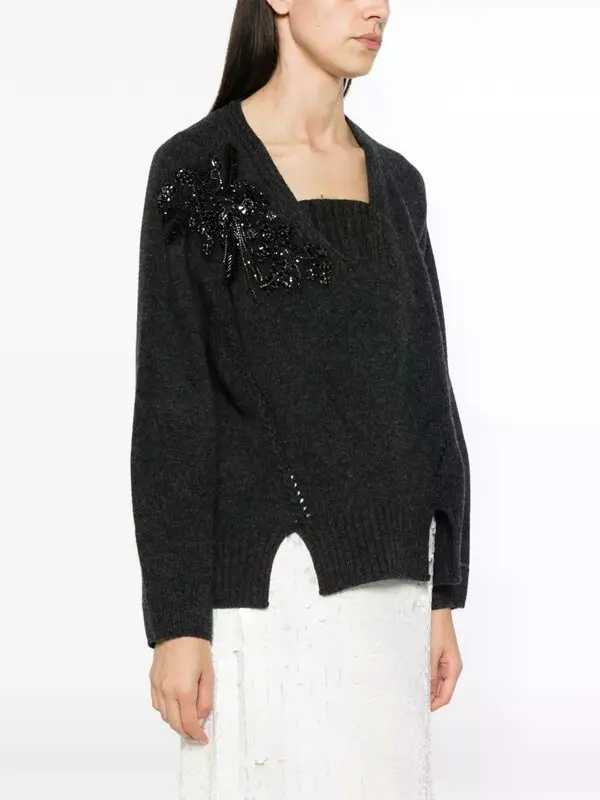 ERMANNO FIRENZE Bead-embellished Layered-effect Sweater - Grey