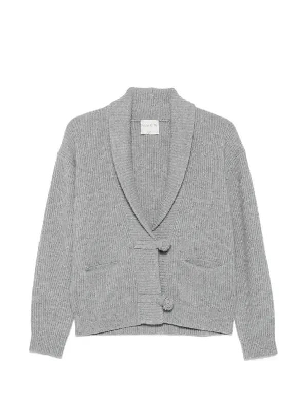 FORTE_FORTE Ribbed Knit Shawl Collar Cardigan - Gold