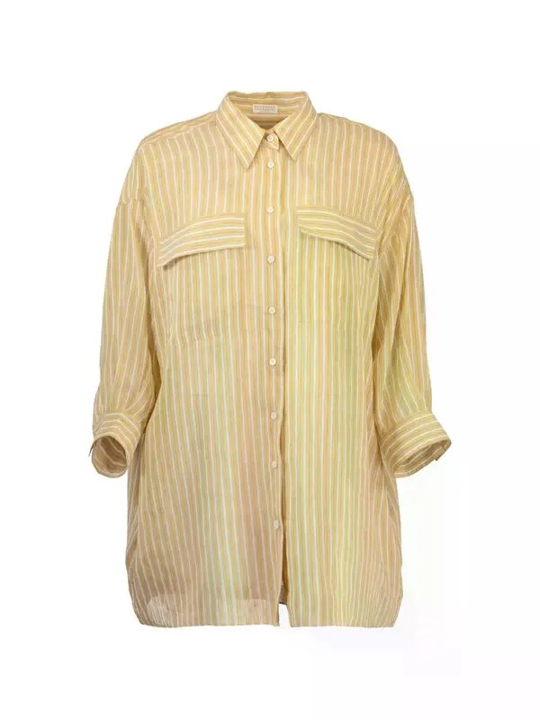 Brunello Cucinelli Stripe-pattern Flap-pocket Shirt - Yellow