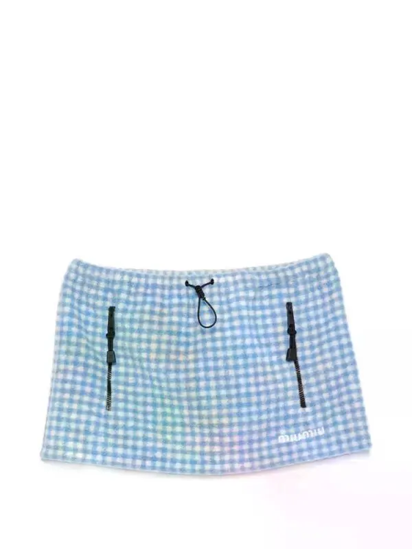 Miu Miu Vichy Gingham Drawstring-waist Fleece Mini Skirt - White