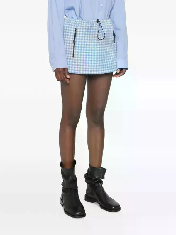 Miu Miu Vichy Gingham Drawstring-waist Fleece Mini Skirt