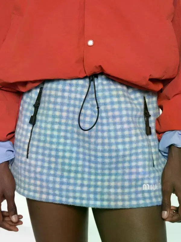 Miu Miu Vichy Gingham Drawstring-waist Fleece Mini Skirt
