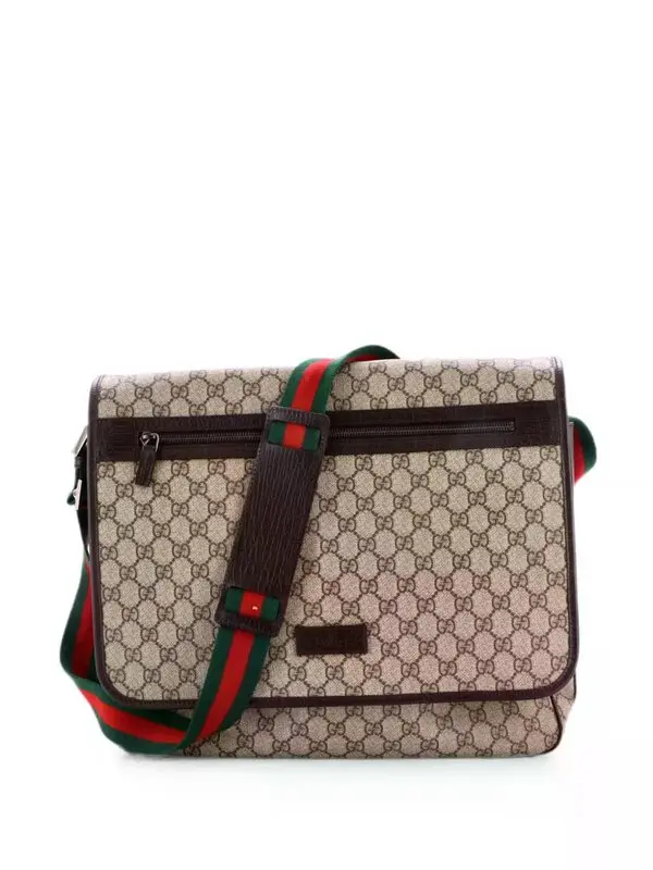 Gucci Web Strap Messenger Bag Gg Coated Canvas Large Crossbody Bag - Brown