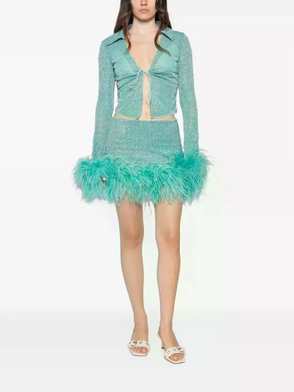Oseree Lumiere Plumage Slim Shirt With Feather Trim - Blue