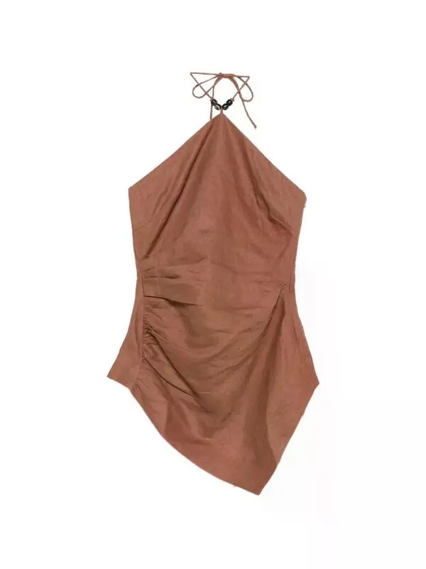 Faithfull The Brand Amaia Bead-embellished Ruched Cami Top - Brown