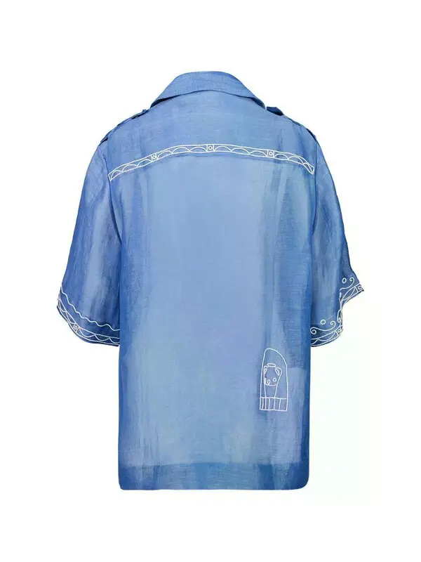 ALEMAIS Yasmeen Embellished Short-sleeve Shirt - Blue