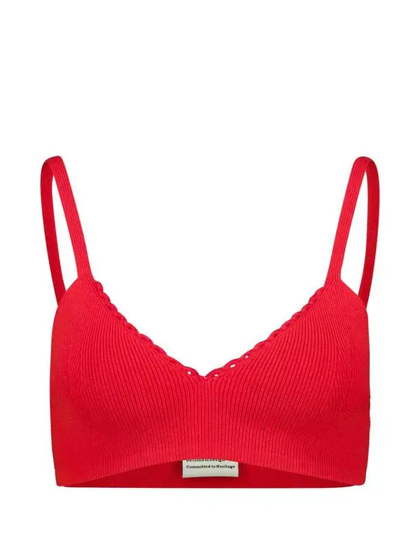 Escvdo Apple Ribbed V-neck Top - Red