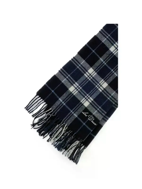 LES DEUX Check-pattern Fringed Scarf