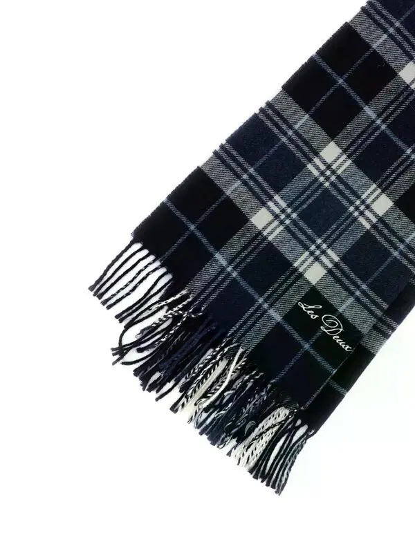 LES DEUX Check-pattern Fringed Scarf