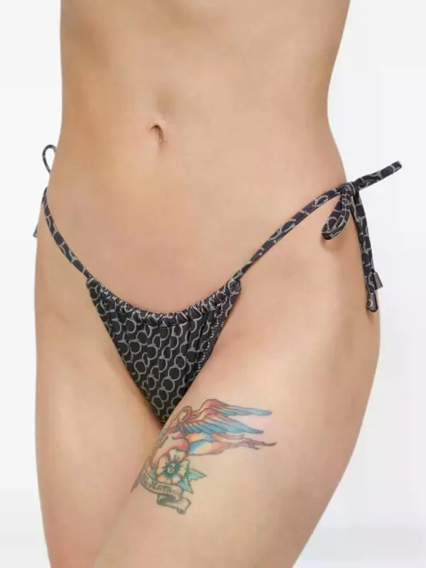 TRUSSARDI Monogram-print Side-tie Bikini Bottoms - Black