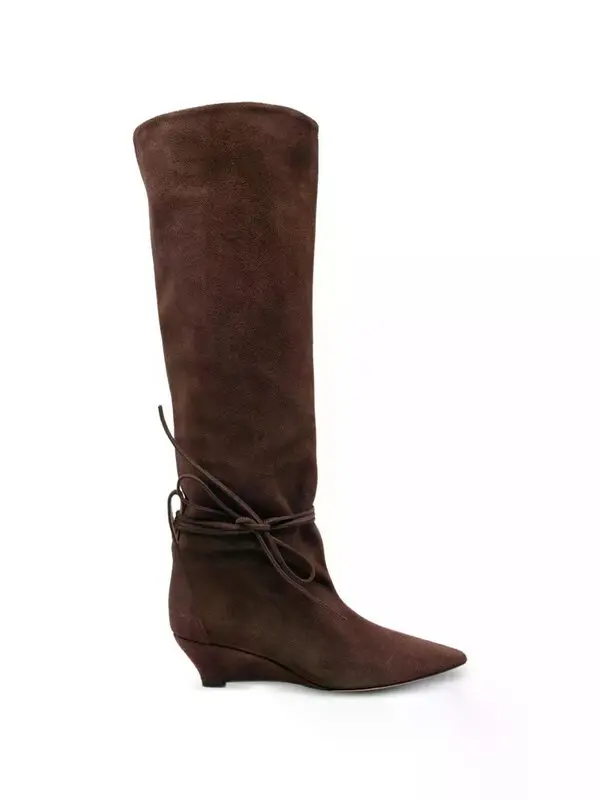 ODISSI Pointed-toe Tie-fastening Suede Boots - Brown
