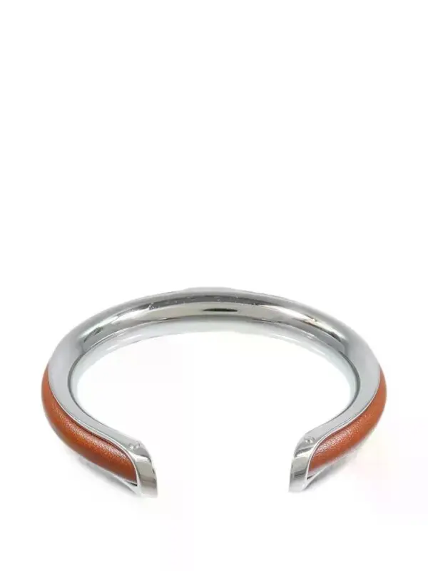 Hermès Leather-trimmed Bangle Bracelet - Silver