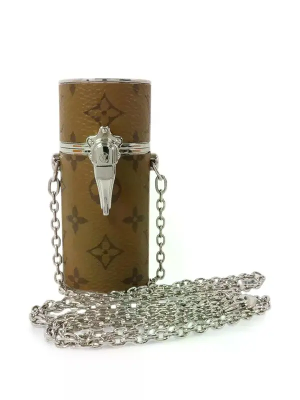 LOUIS VUITTON Monogram Reverse Lipstick Case Charm With Chain - Brown