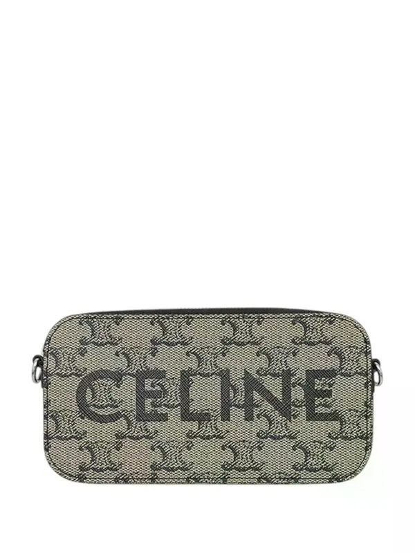 Celine 2018-2026 Triomphe Coated Canvas Logo Horizontal Pouch Crossbody Bag - Neutrals