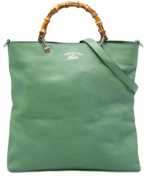 Gucci 2016-2026 Tall Calfskin Bamboo Shopper Tote Satchel - Green