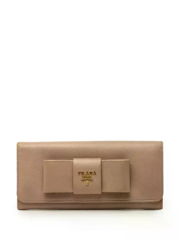 Prada 2010-2026 Saffiano Bow Continental Wallet Long Wallets