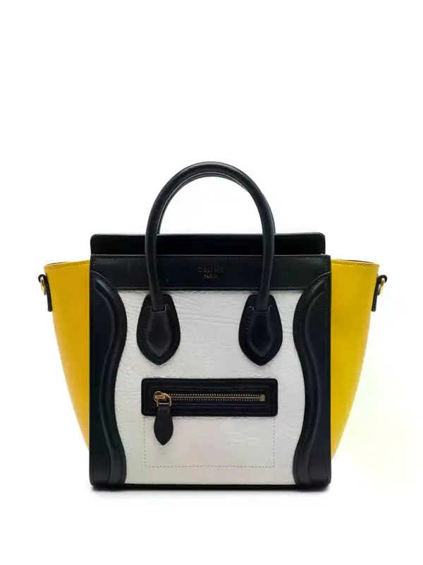 Celine 2000-2026 Nano Tricolor Nubuck And Drummed Calfskin Luggage Tote Satchel - White