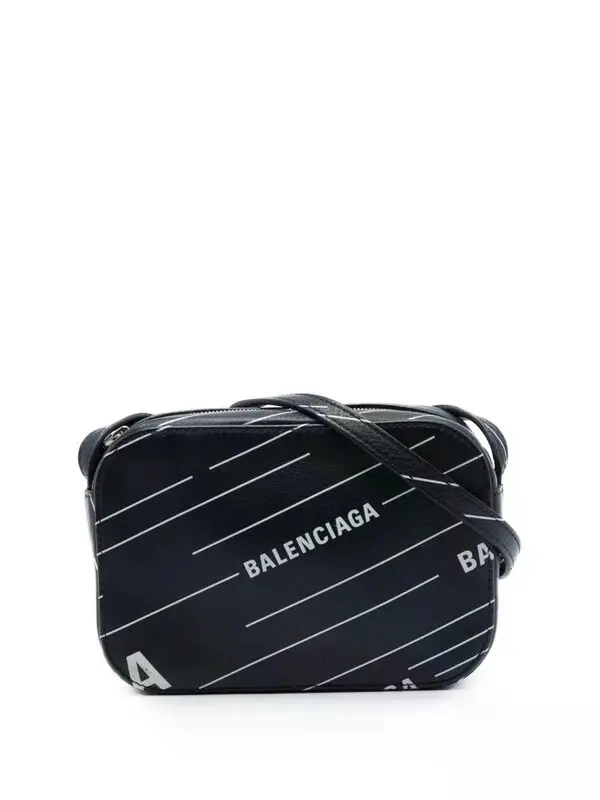 Balenciaga 2019 Leather Logo Print Everyday Camera Bag Xs Crossbody Bag - Black