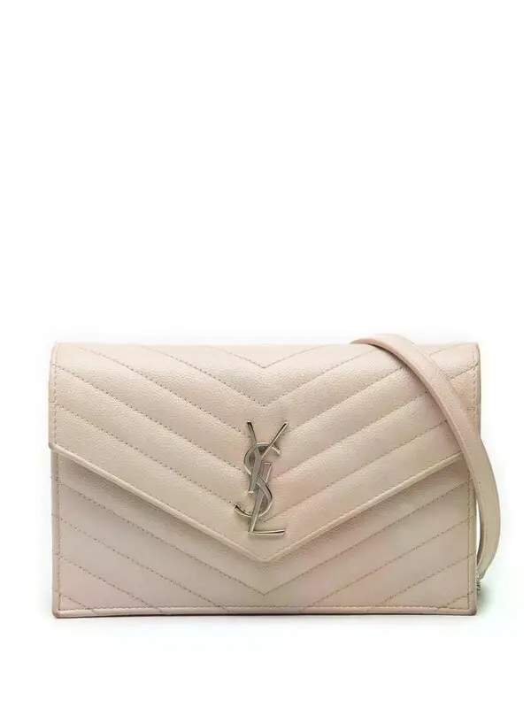 Saint Laurent 2018 Grain De Poudre Chevron Cassandre Envelope Chain Wallet Crossbody Bag - Brown