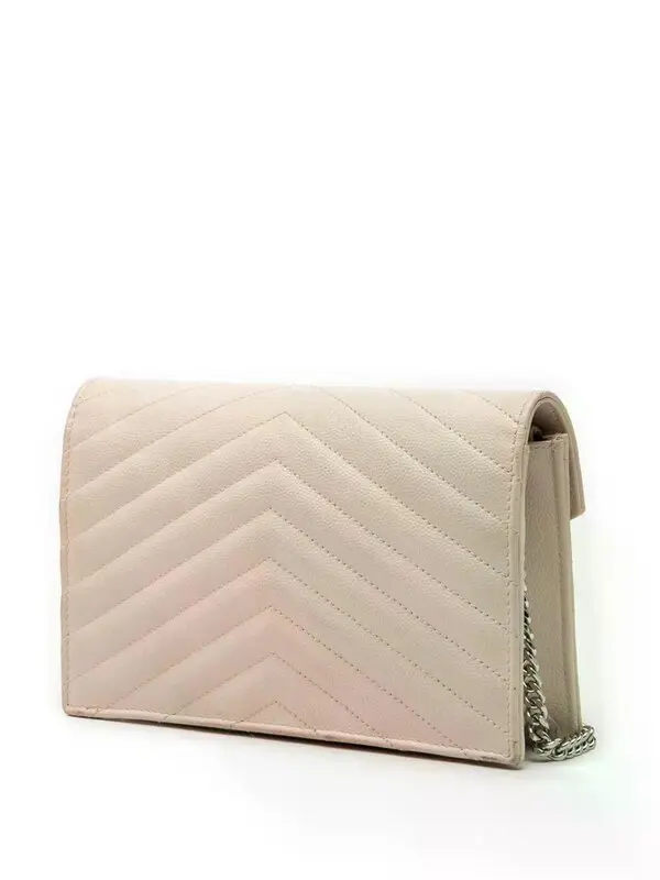 Saint Laurent Quilted Chevron Cassandre Envelope Chain Wallet Crossbody Bag - Brown