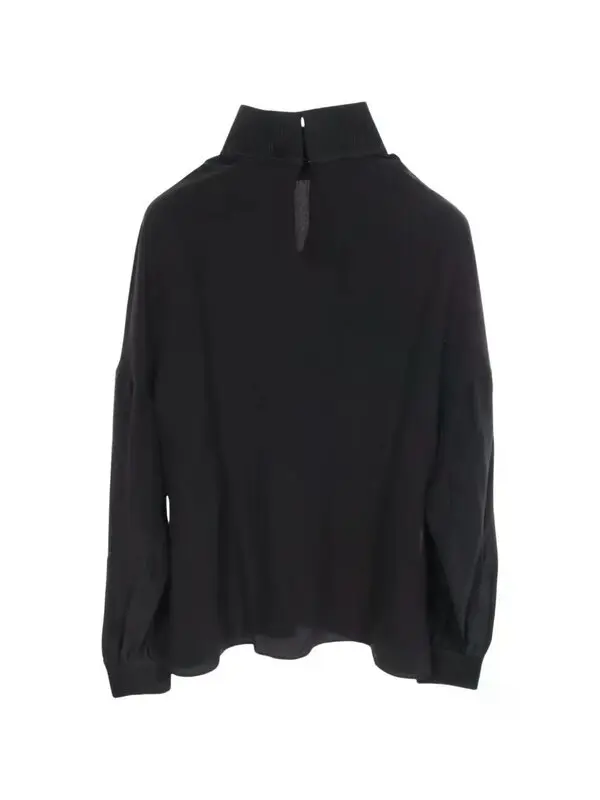 Fendi High-neck Silk Blouse With Ff Logo Cuffs